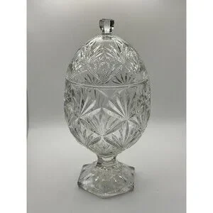 Holiday | Vintage Egg Shaped Cut Glass Pedestal Candy Dish Jar With Lid ...